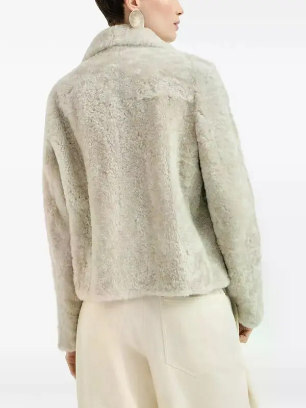 Brunello Cucinelli Fuzzy Shearling Pea Coat