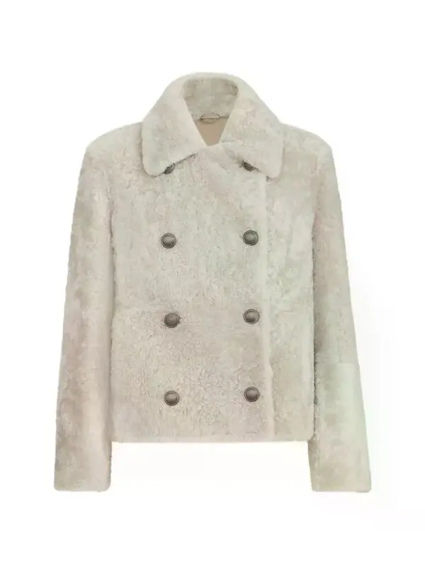 Brunello Cucinelli Fuzzy Shearling Pea Coat - Neutrals