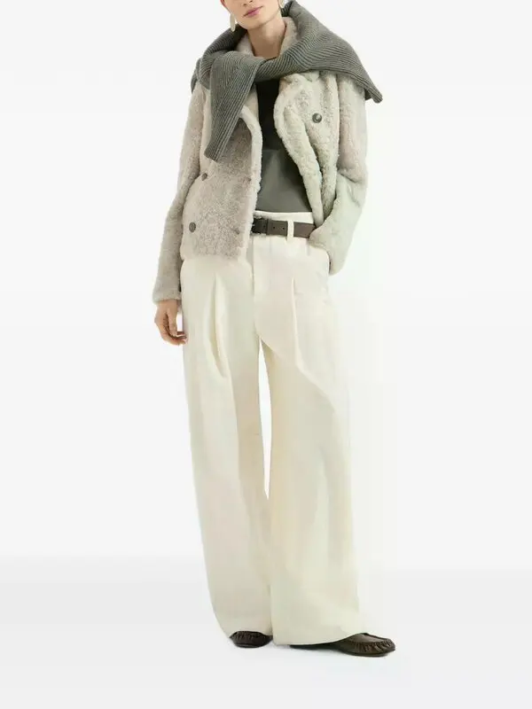 Brunello Cucinelli Fuzzy Shearling Pea Coat