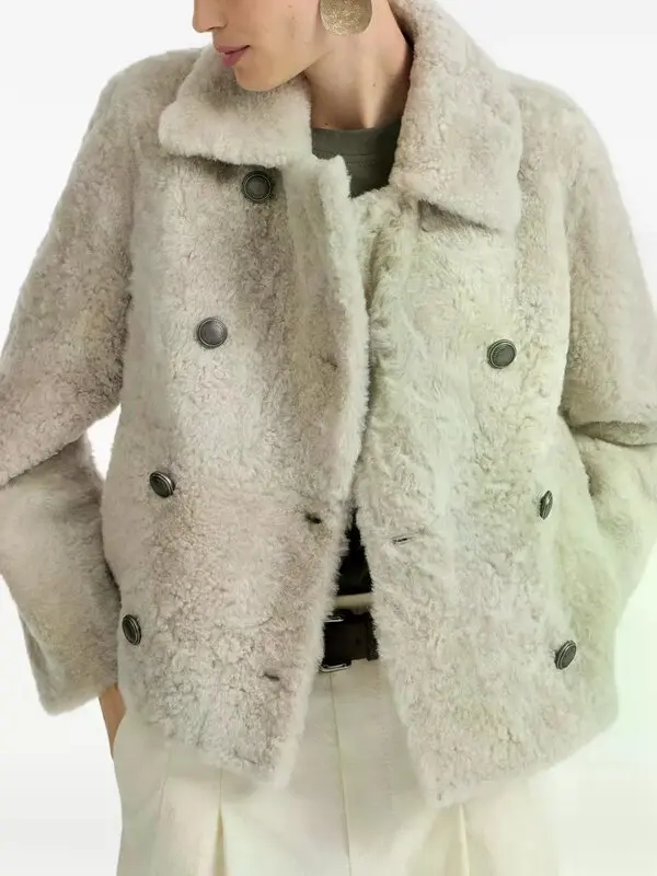 Brunello Cucinelli Fuzzy Shearling Pea Coat