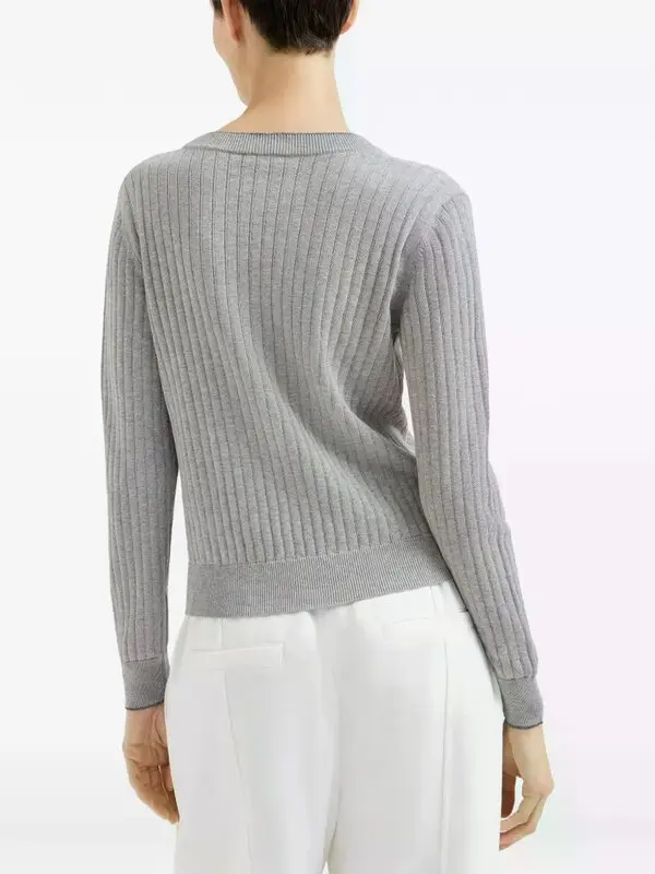 Brunello Cucinelli Ribbed V-neck Sweater With Logo Patch