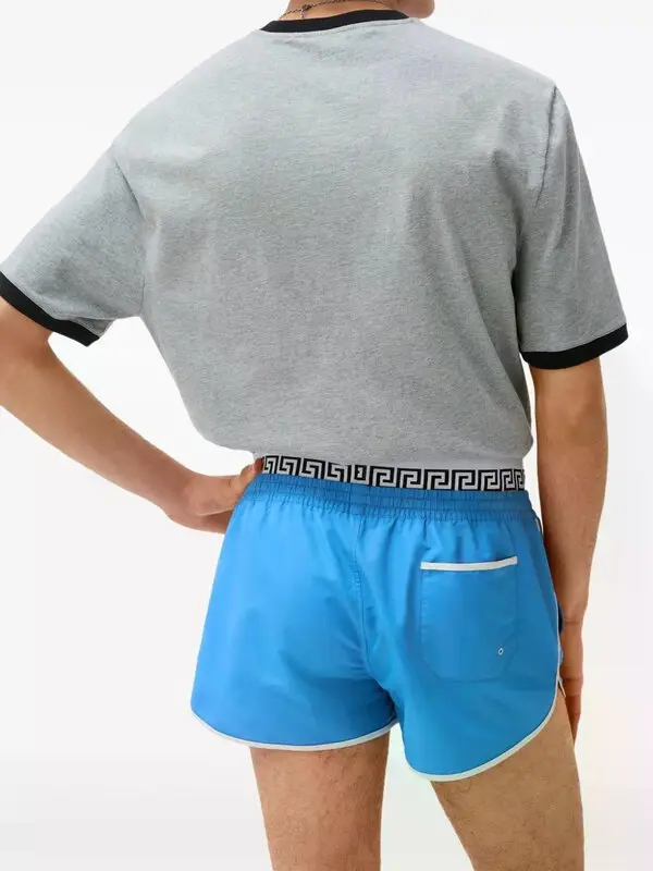 Versace Double Waistband Swim Shorts With Greca Border And Medusa Motif - Blue