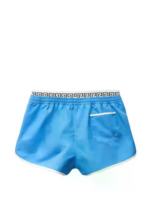 Versace Double Waistband Swim Shorts With Greca Border And Medusa Motif - Blue