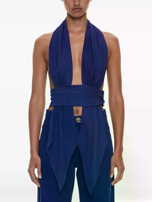 Christopher Esber Draped Halterneck Cropped Top - Blue