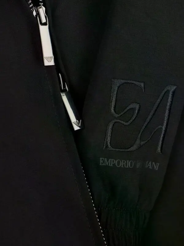 Emporio Armani Logo Embroidered Zip-up Cardigan - Black