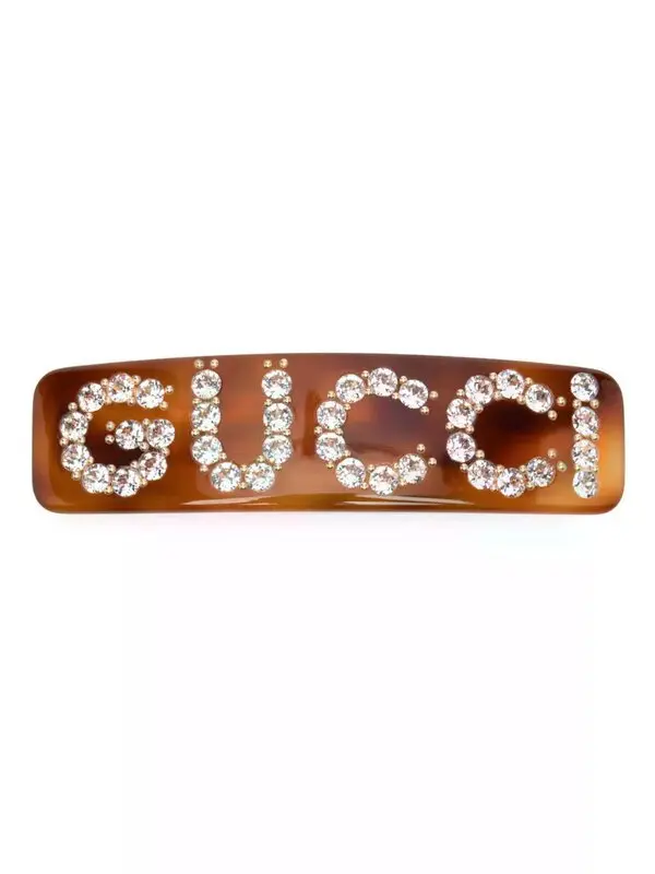 Gucci Crystal Logo Barrette - Brown