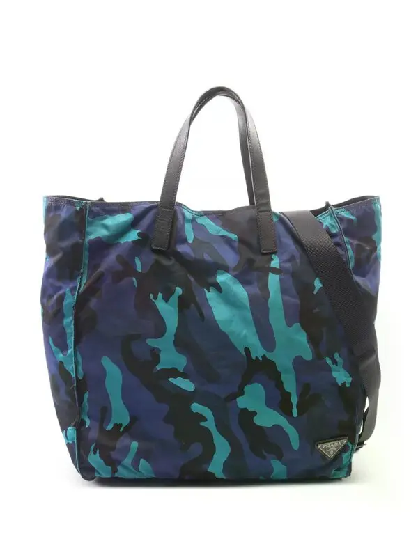 Prada Camouflage Print Tote Bag - Blue