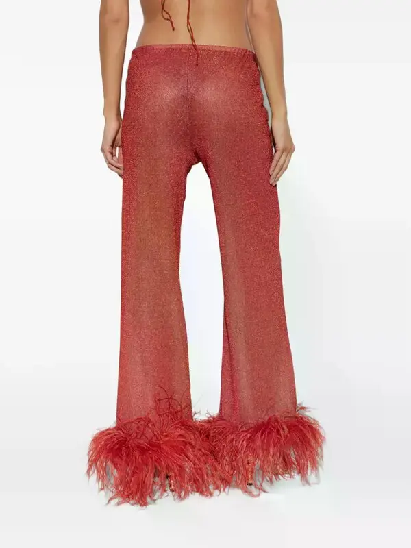 Oseree Feather-trimmed Metallic Trousers