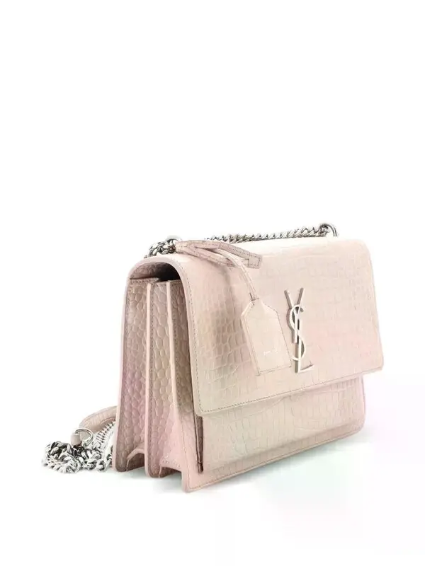 Saint Laurent Sunset Crocodile Embossed Leather Medium Crossbody Bag - Neutrals