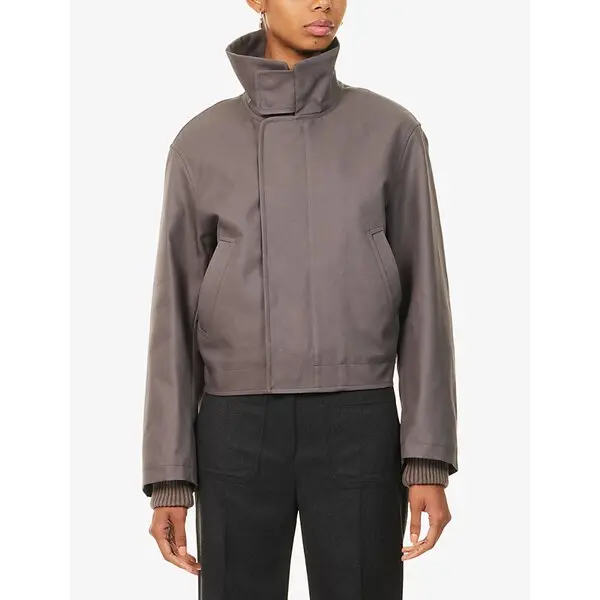 Victoria Beckham Funnel-neck Cropped Cotton Bomber Jacket