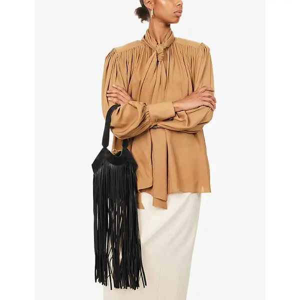 Khaite Nano Lotus Fringe Leather Tote Bag - Black