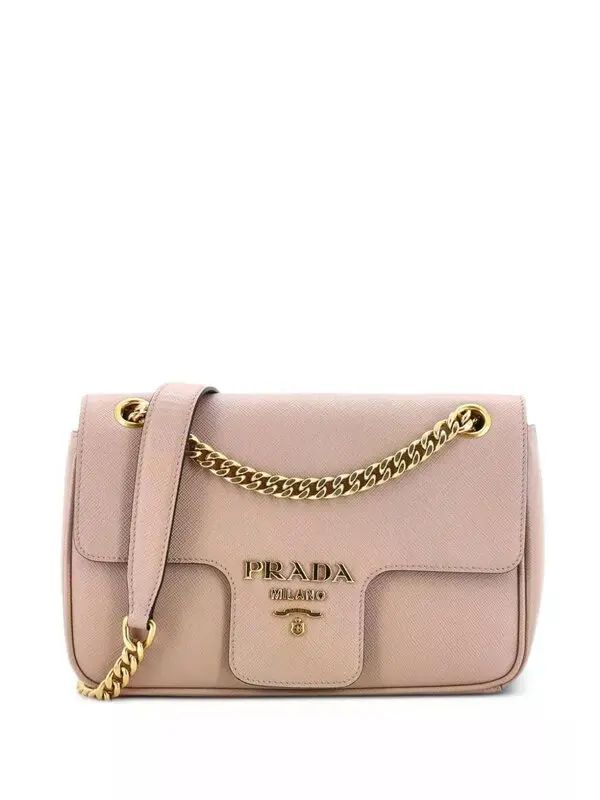 Prada Saffiano Leather Pattina Flap Shoulder Bag - Neutrals