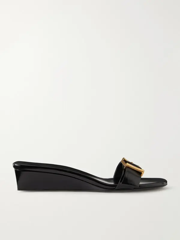 Khaite Manhattan Buckled Leather Wedge Sandals - Black