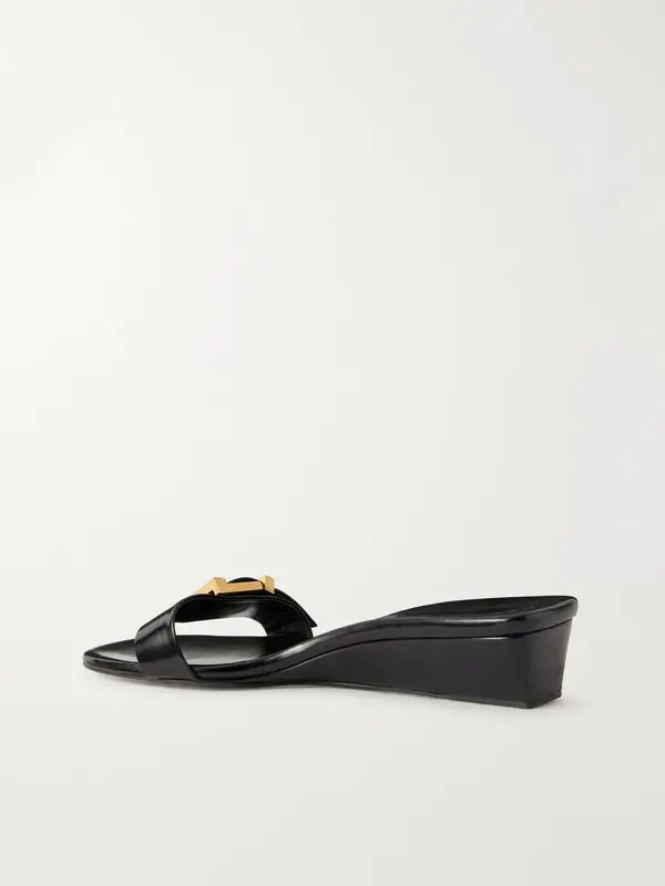 Khaite Manhattan Buckled Leather Wedge Sandals - Black