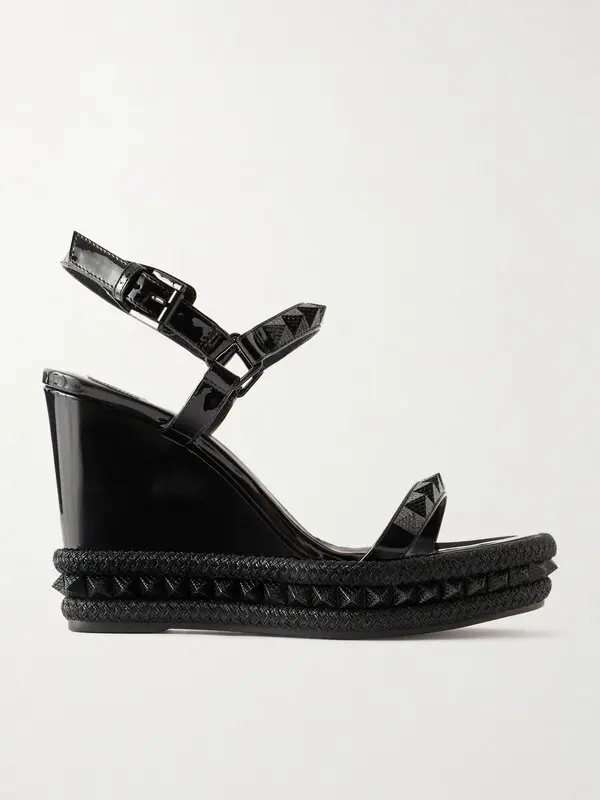 CHRISTIAN LOUBOUTIN Pyraclou 110 Studded Leather Wedge Sandals - Black