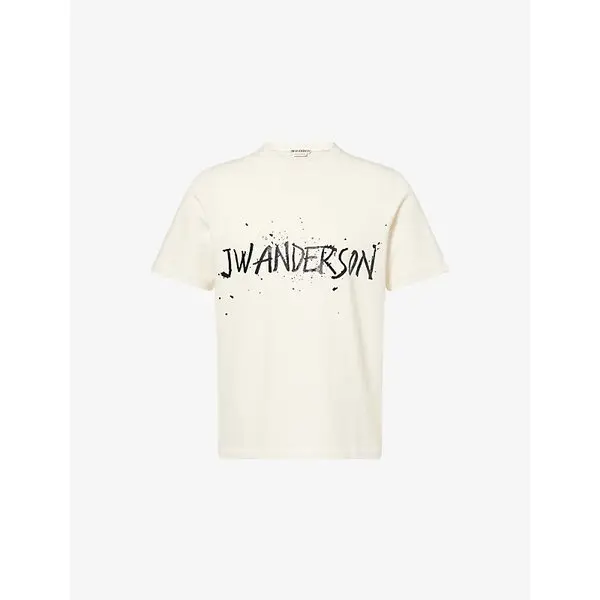 JW Anderson Circular Brand-print Cotton T-shirt - Ecru
