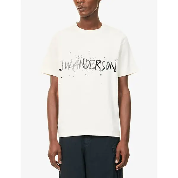 JW Anderson Circular Brand-print Cotton T-shirt - Ecru