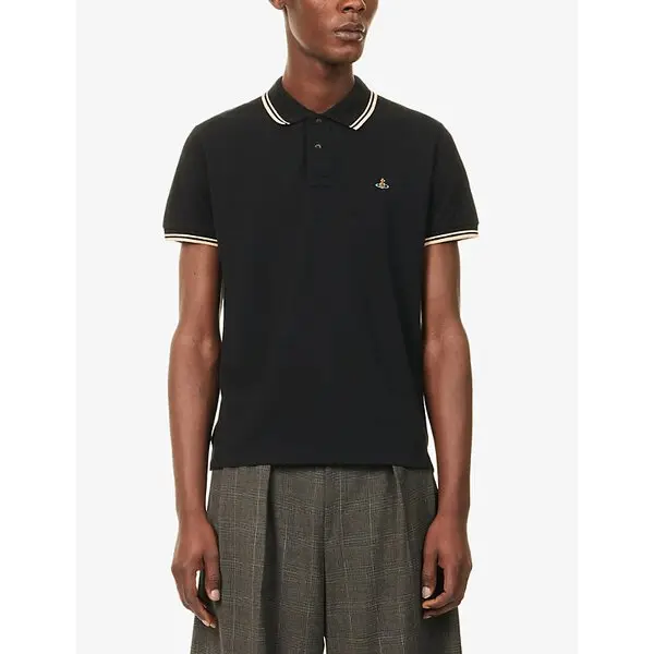 VIVIENNE WESTWOOD Classic-collar Knitted Cotton Polo T-shirt - Black
