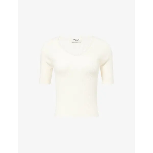 Max Mara Rib-knit V-neck Top - Ecru
