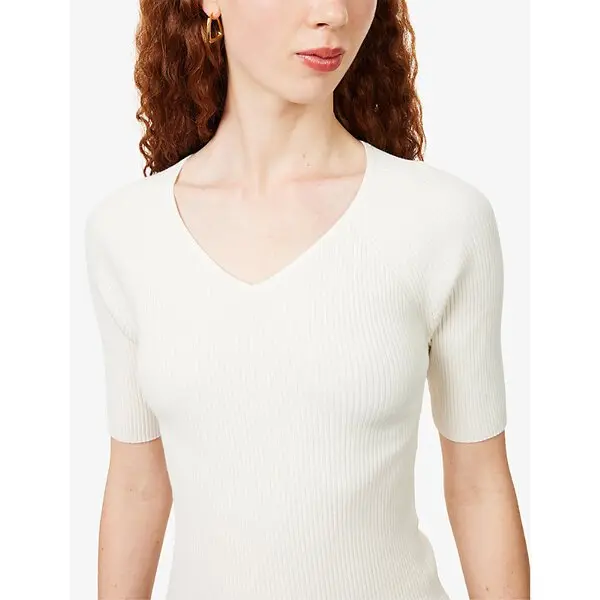 Max Mara Rib-knit V-neck Top - Ecru