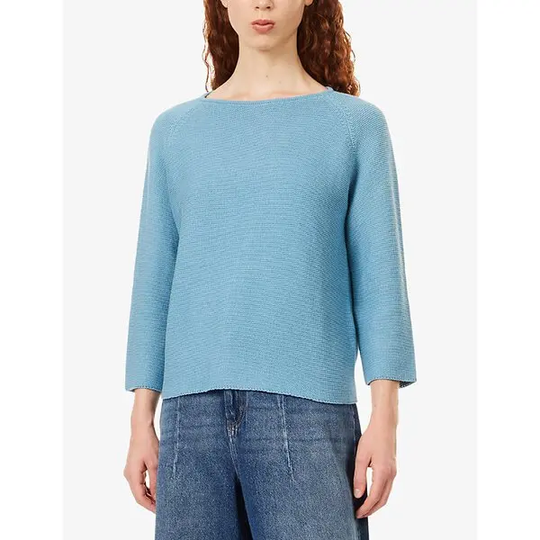 Max Mara Boat-neck Cotton-knit Jumper - Light Blue