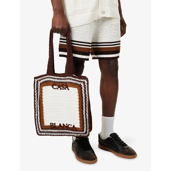 Casablanca Striped Cotton Crochet Tote Bag - Brown