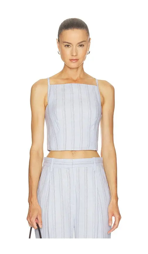 A.L.C. Striped Linen Blend Cropped Top - Blue