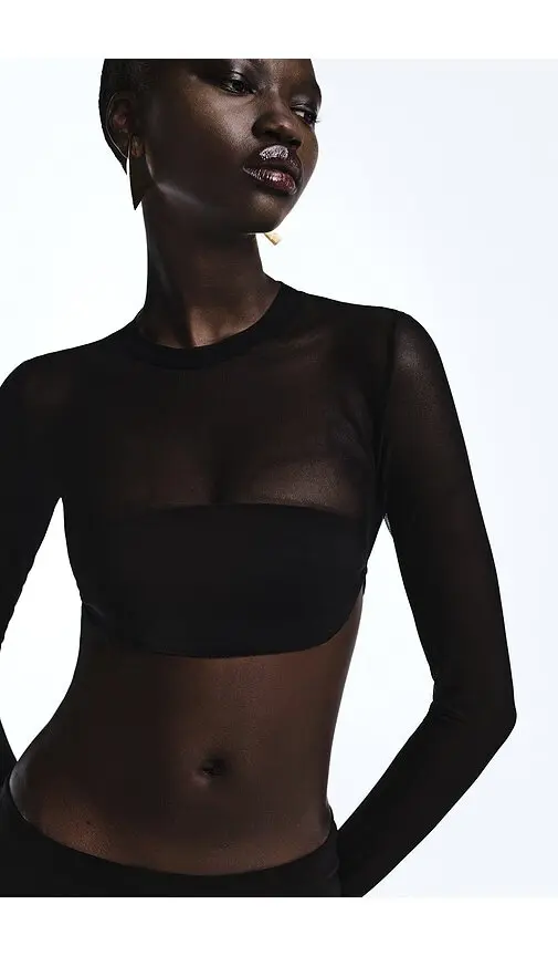 Revolve Etienor Cropped Mesh Top - Black