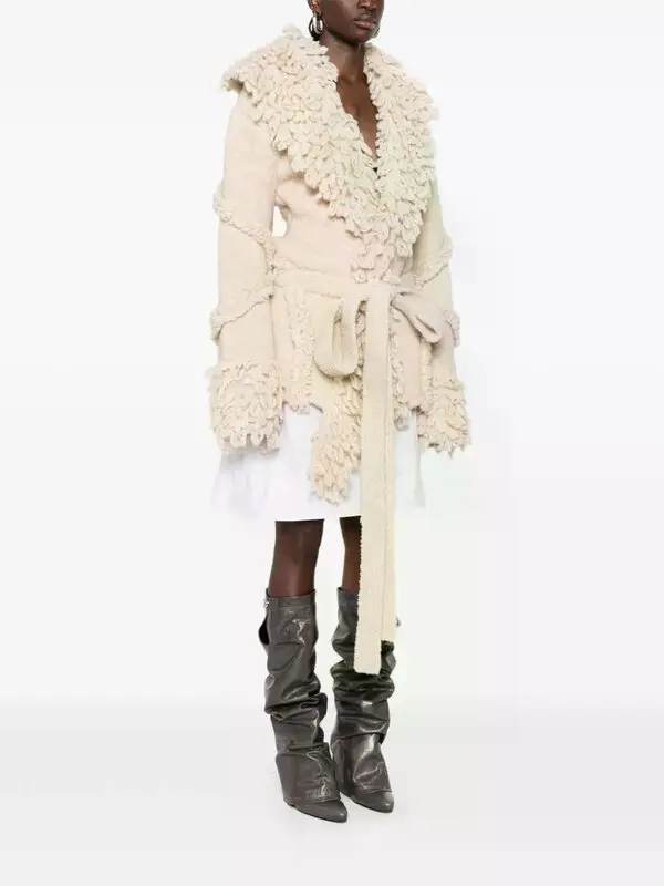 Attico Belted Fringe-trimmed Shawl Collar Jacket