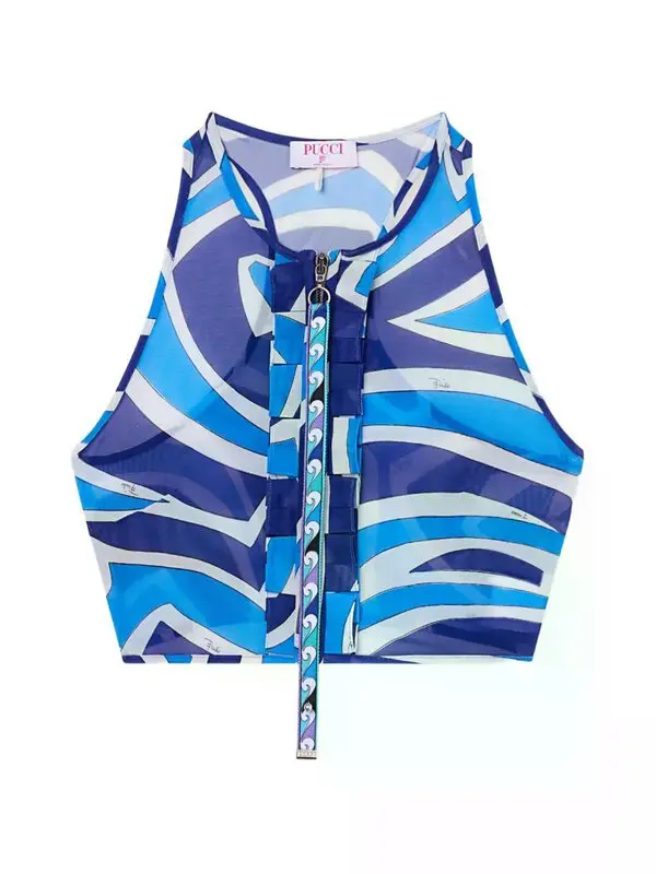 Emilio Pucci Labirinto Print Ruffle Top - Blue