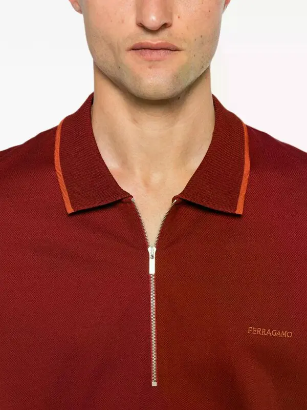 FERRAGAMO Zip-fastening Logo-embroidered Polo Shirt