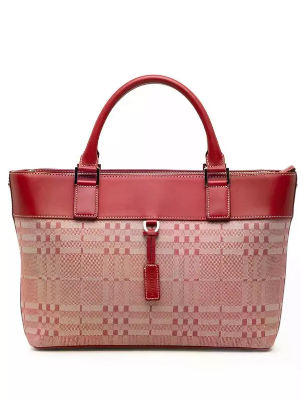 Burberry Canvas Tote With Leather Trim - Red