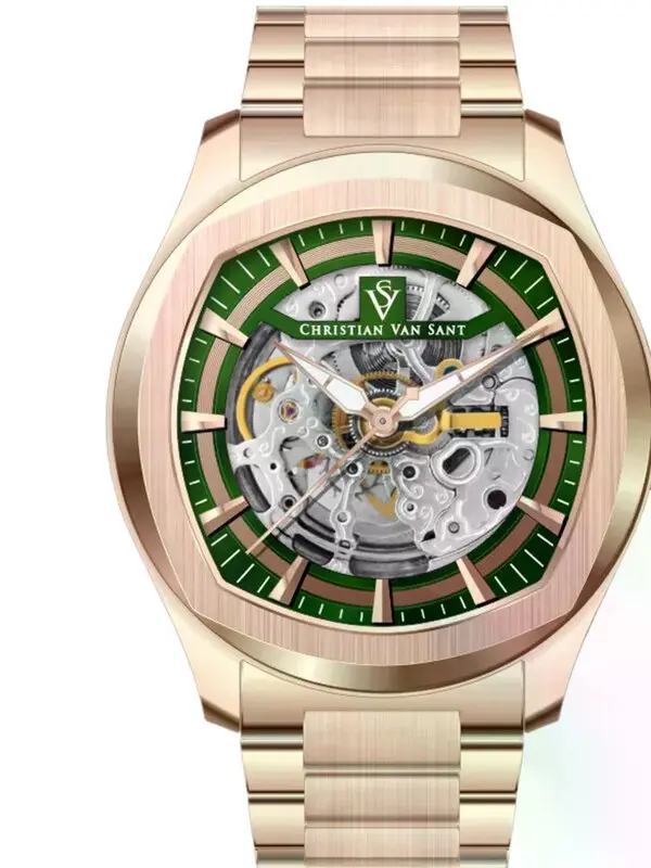 CHRISTIAN VAN SANT Romeo Skeleton Dial Rose Gold Tone Watch