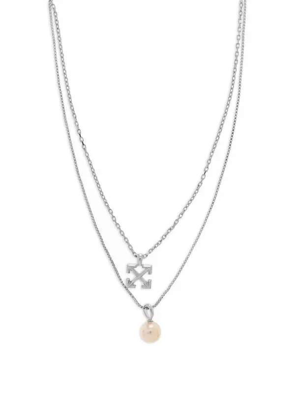 Off-White Layered Arrows And Faux-pearl Pendant Necklace