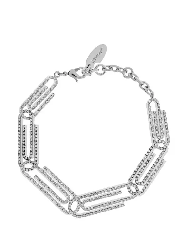 Off-White Crystal-embellished Paperclip-link Bracelet - Silver