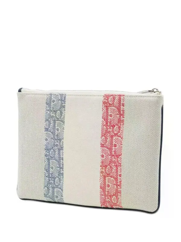 Dior Tricolor Oblique Canvas Stripe Zip Pouch