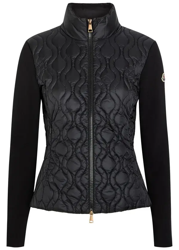 Moncler Quilted Cotton And Nylon Cardigan - Black