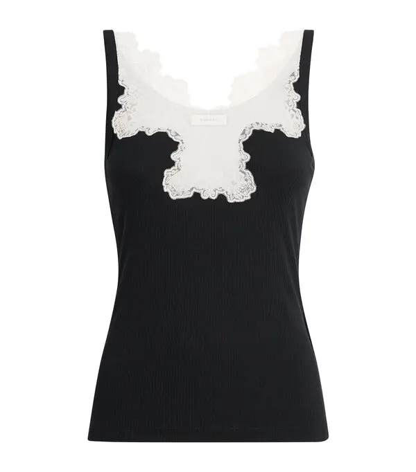 Sandro Ribbed Lace-trimmed Tank Top