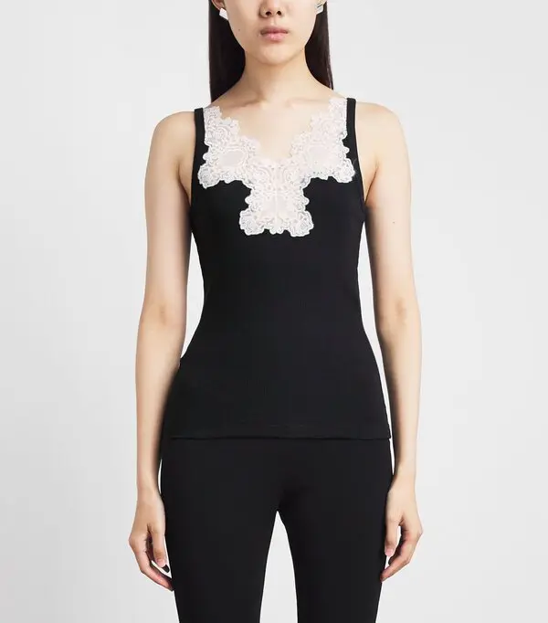Sandro Ribbed Lace-trimmed Tank Top