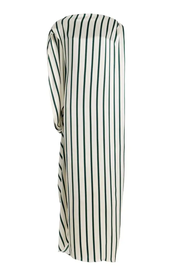 Bondi Born Cannes Asymmetric Striped Silk Maxi Dress - Green
