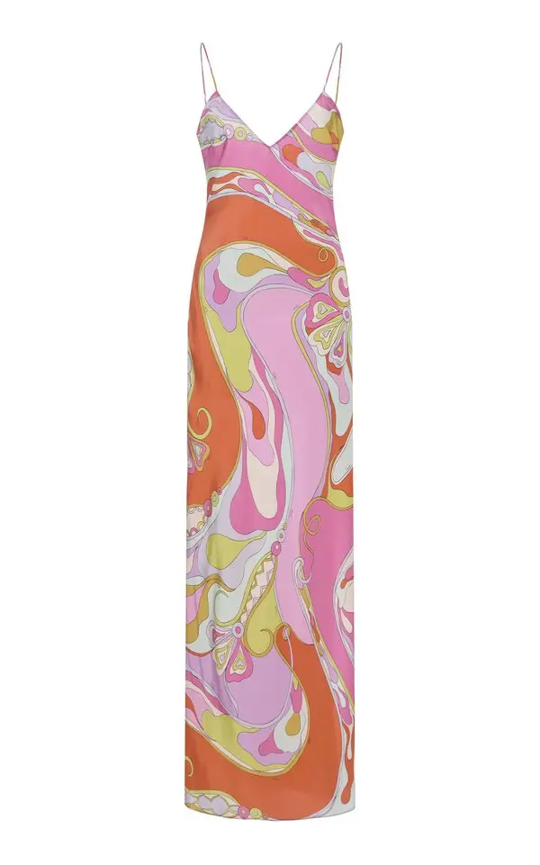Emilio Pucci Crepe De Chine Maxi Dress With Abstract - Print