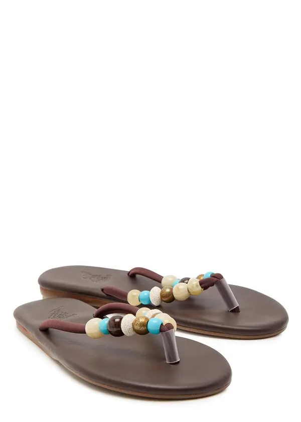 ANCIENT GREEK SANDALS Beaded Leather Thong Sandals - Brown