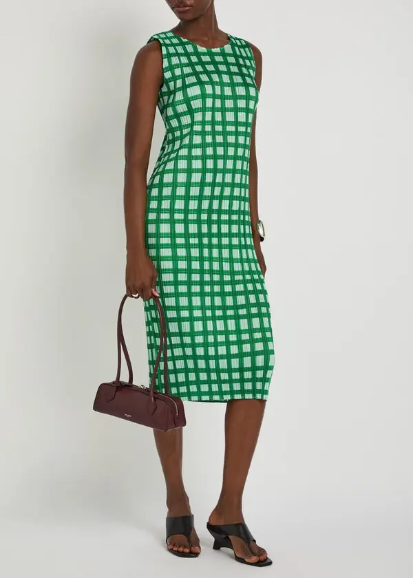 Issey Miyake Gingham Pleated Midi Dress