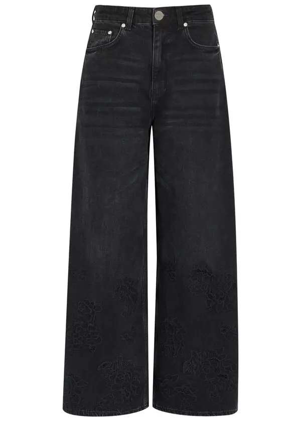 GANNI Floral Embroidered Wide-leg Jeans