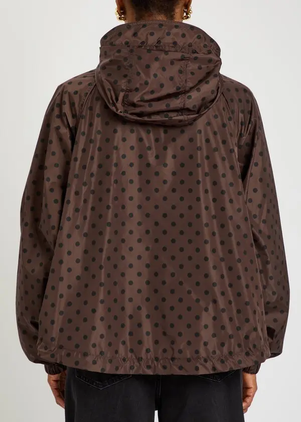 GANNI Polka Dot Hooded Shell Jacket - Brown