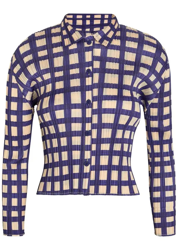 Issey Miyake Gingham Pleated Woven Shirt - Navy
