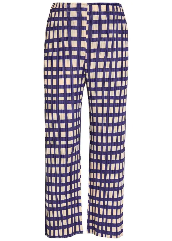 Issey Miyake Gingham Pleated Straight-leg Cropped Trousers - Navy