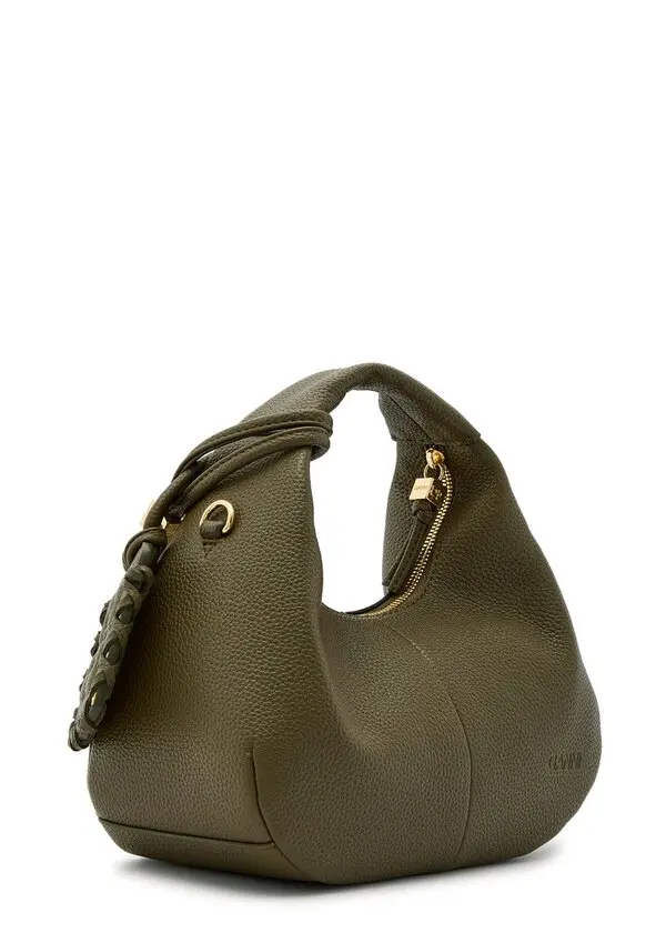 GANNI Grained Leather Hobo Mini Bag - Olive
