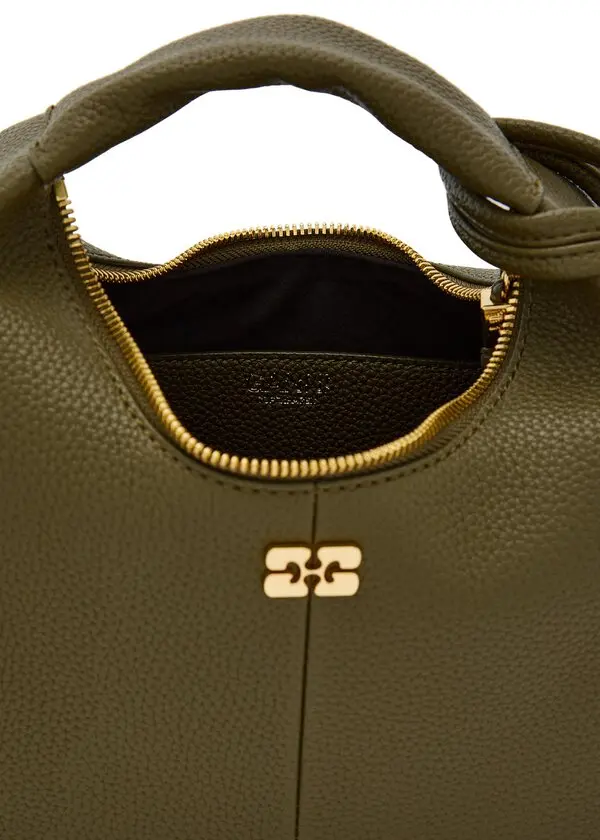 GANNI Grained Leather Hobo Mini Bag - Olive