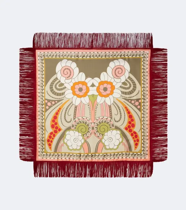 La DoubleJ Fringed Printed Silk Twill Scarf - Multicoloured